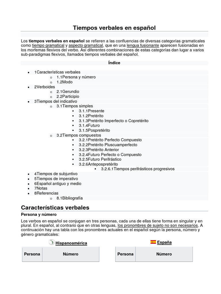 Tiempos Verbales en Español | PDF