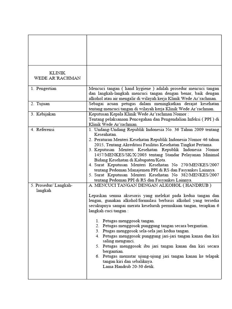 Sop Hand Hygiene | PDF