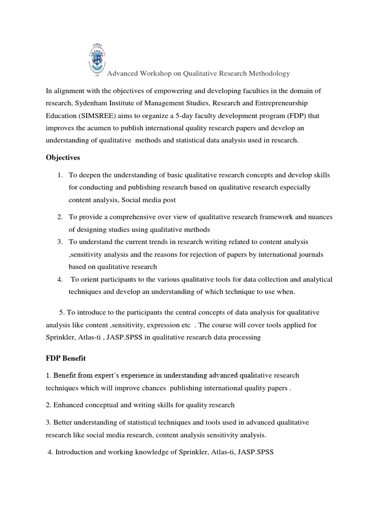 Advanced Workshop On Qualitative Research Methodology | PDF