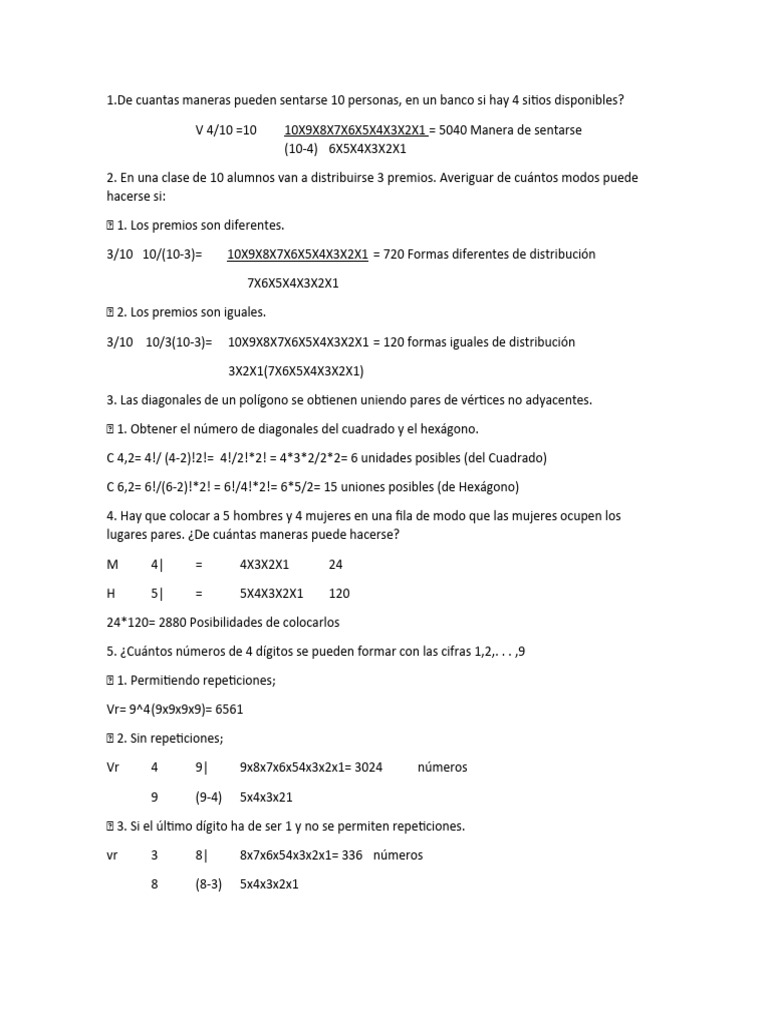 Practico 5 de Variaciones y Combinaciones | PDF