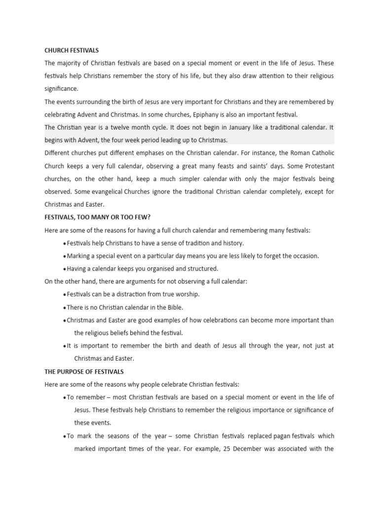 Church Festivals | PDF