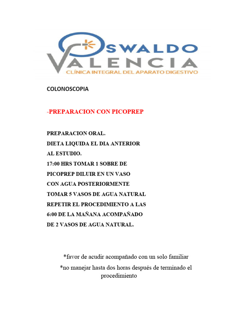 Preparación para Colonoscopia con Picoprep | PDF
