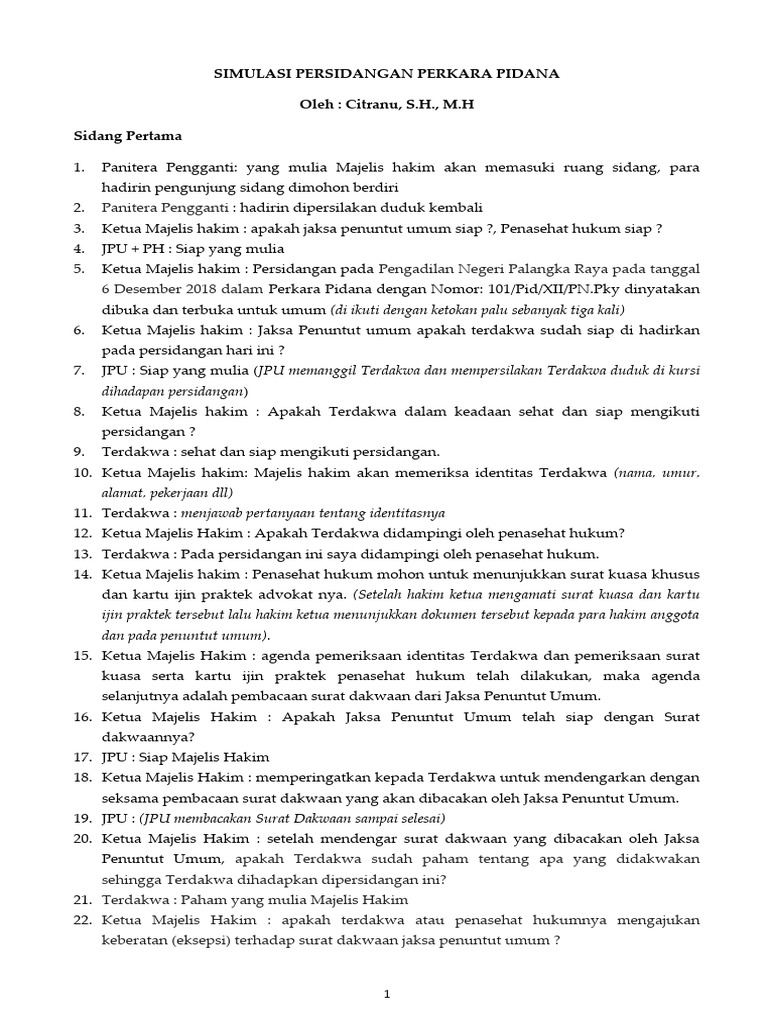 Simulasi Persidangan Pidana Pdf