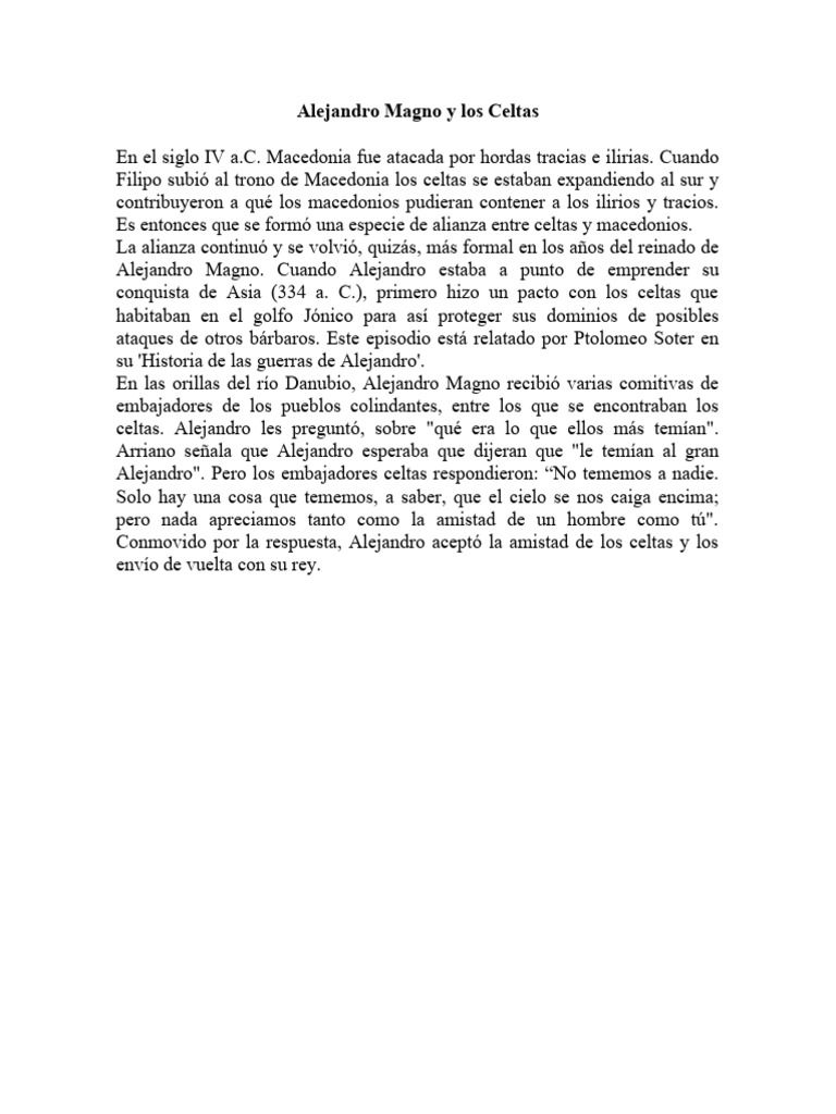 Alejandro Magno y Los Celtas | PDF | Ciencias sociales | Historia