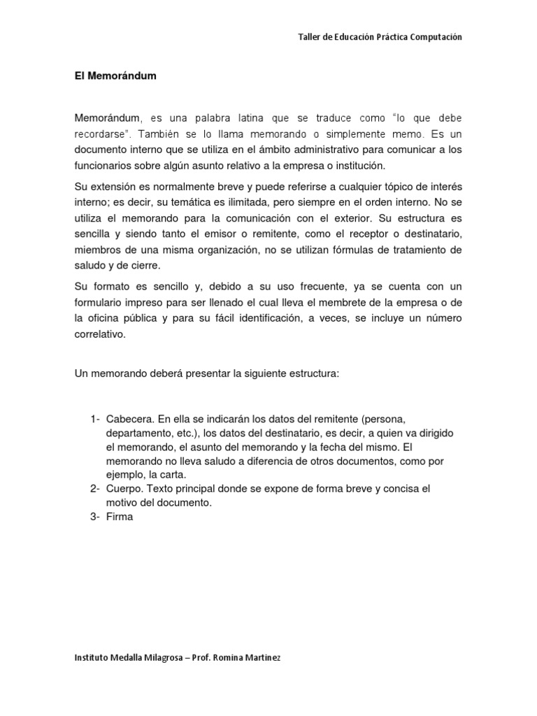 El memorándum + Ejemplos