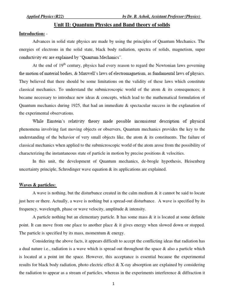 Unit-II-Quantum Physics & Band Theory of Solids-R22 | PDF