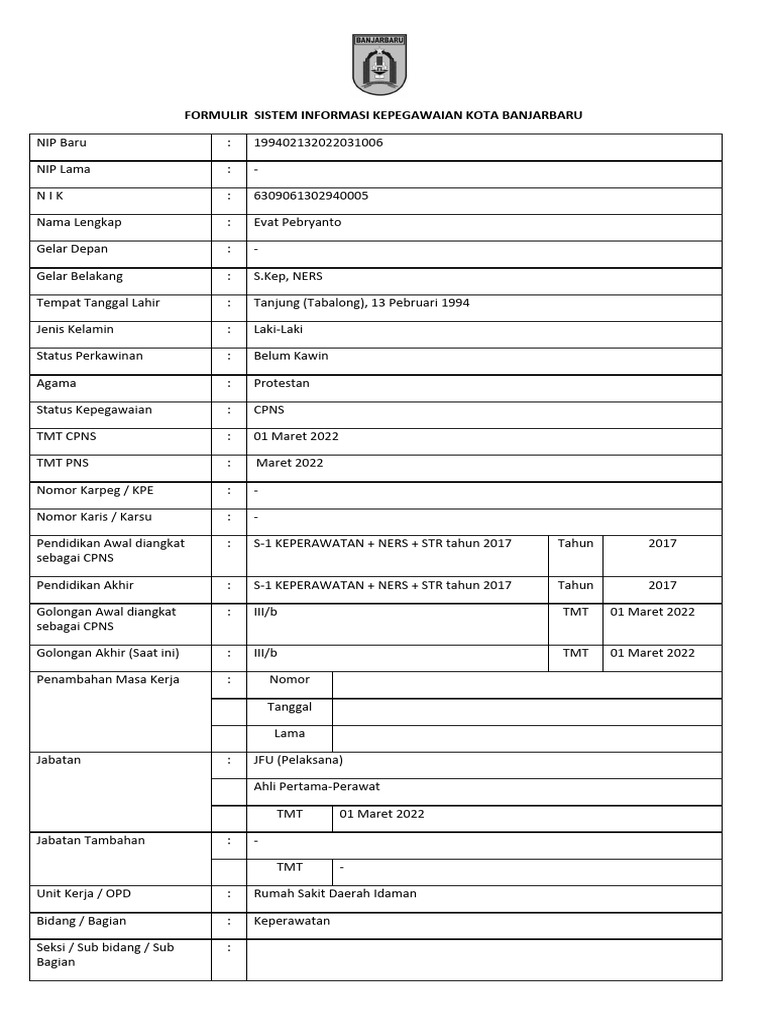 Formulir - Isian - Pegawai - Terbaru CPNS | PDF