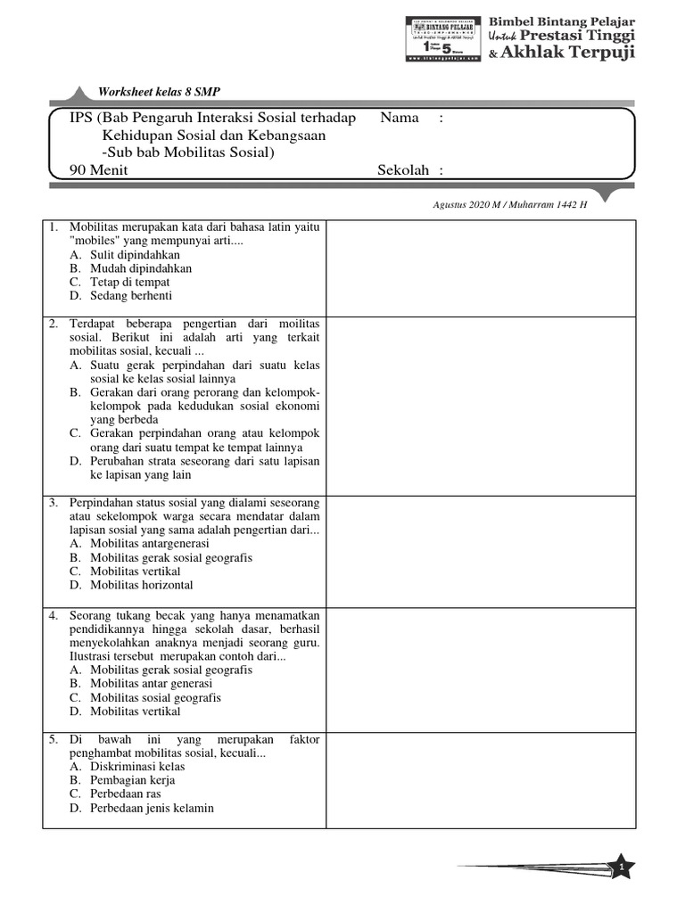 KP 2 - Worksheet IPS Kelas 8 SMP (Pengaruh Interaksi Sosial Terhadap ...
