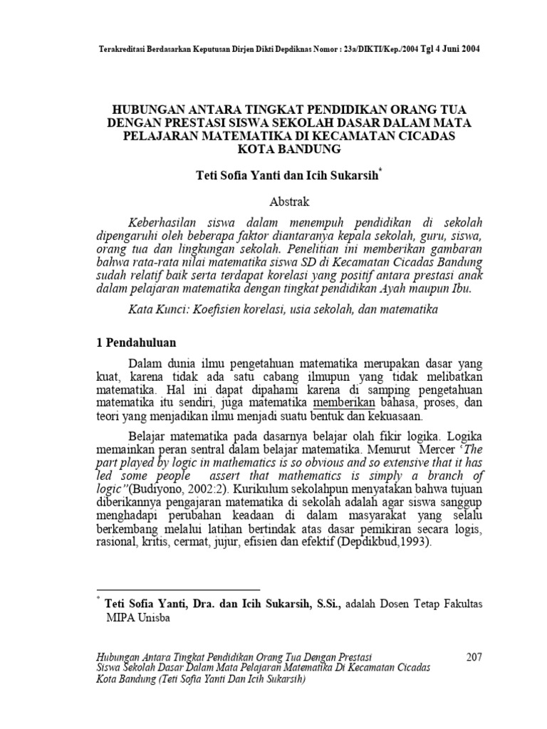 Hubungan Antara Tingkat Pendidikan Orang Tua Dan Prestasi Belajar Anak | PDF