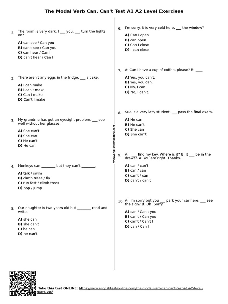 Can and Can't Exercises A1 Level | PDF | Career & Growth | Language ...