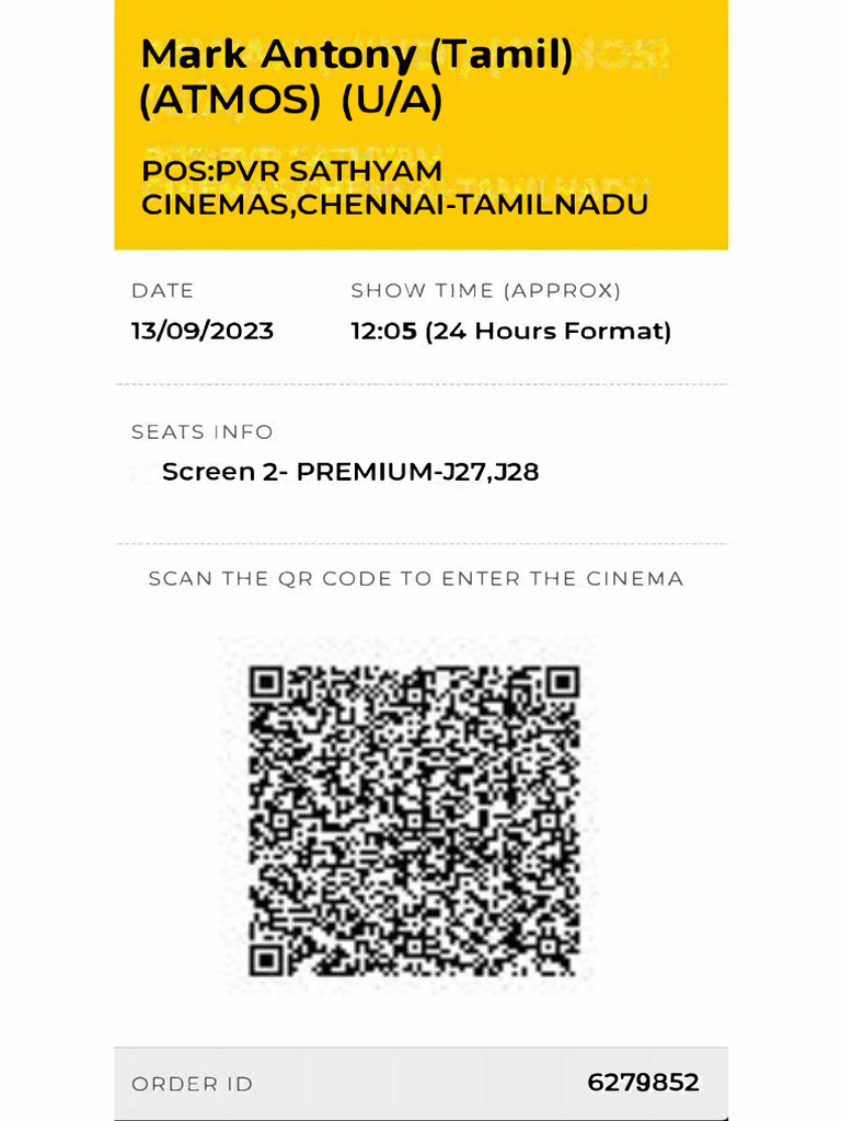 Mark Antony (Tamil) (ATMOS) (U/A) : Pos:Pvr Sathyam Cinemas, Chennai-Tamilnadu | PDF | Computers