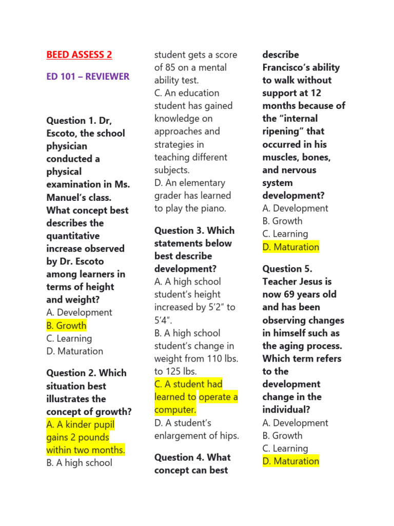 ED 101 Child and Adolescent Development REVIEWER | PDF