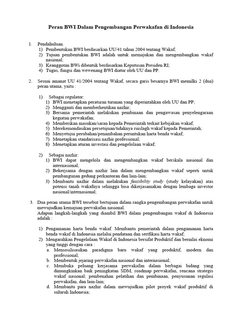 Peran BWI Dalam Pengembangan Perwakafan Di Indonesia | PDF