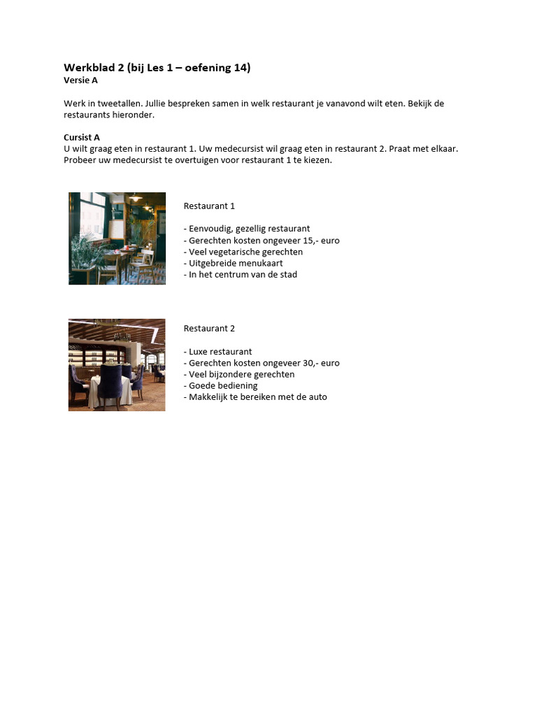 Werkblad Les 1 Oefening 14 | PDF