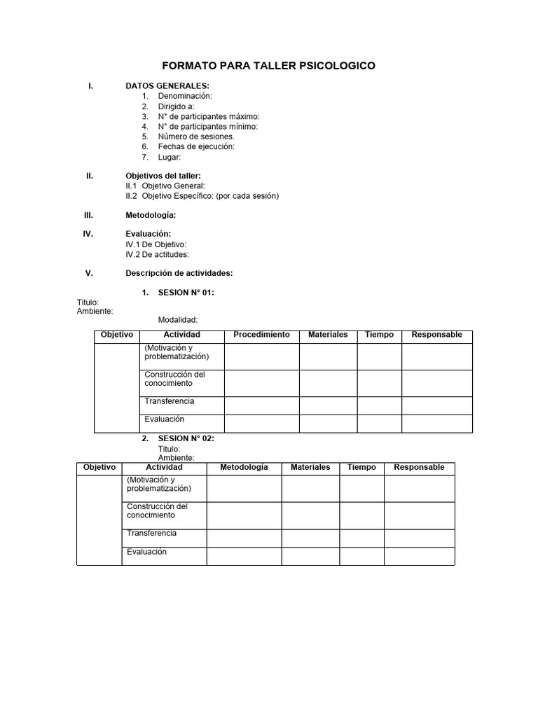 Formato para Taller Psicologico | PDF