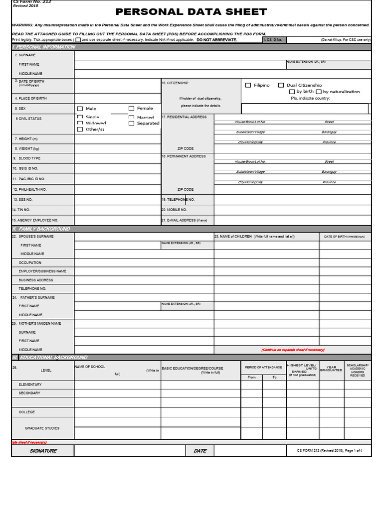 CS Form No.212Revised PDS 2018 | PDF | Crime & Violence | Crime Thriller