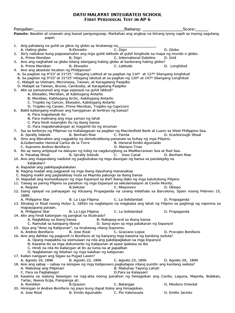 aral pan. exam | PDF