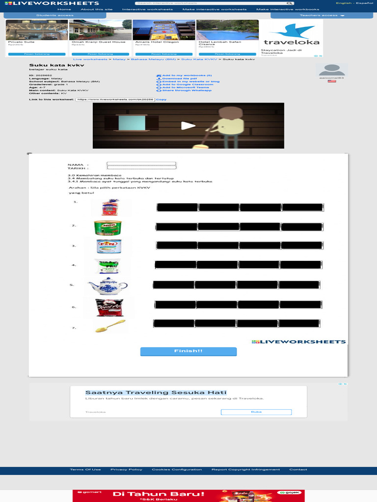 PDF Online Worksheet Suku Kata KVKV | PDF