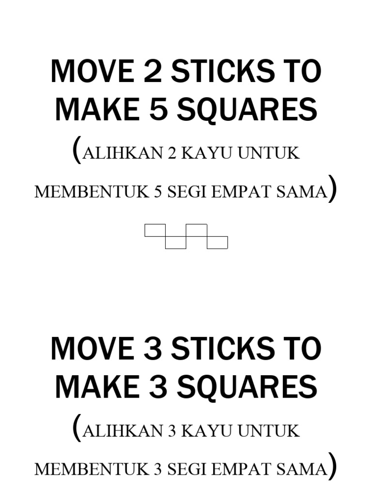 Move 2 Sticks To Make 3 Squares
