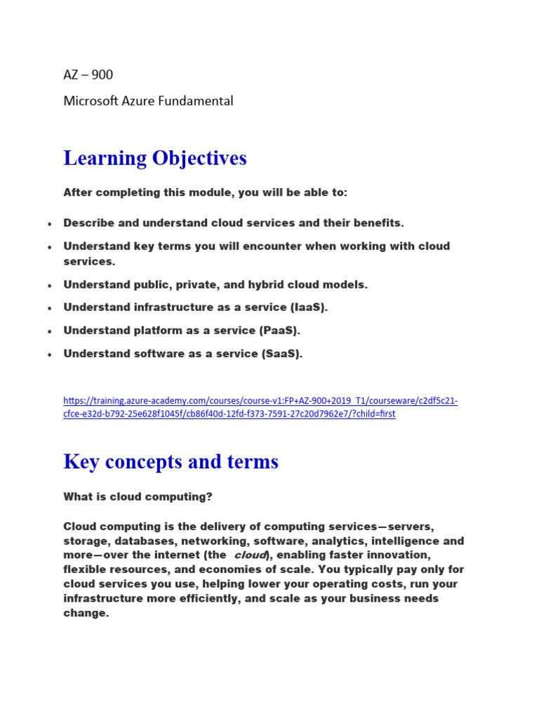 Az900 Azure Fundamental | PDF | Cloud Computing | Platform As A Service