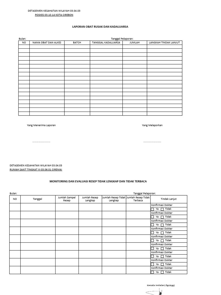 Form Pelaporan Obat Rusak Dan Kadaluarsa | PDF
