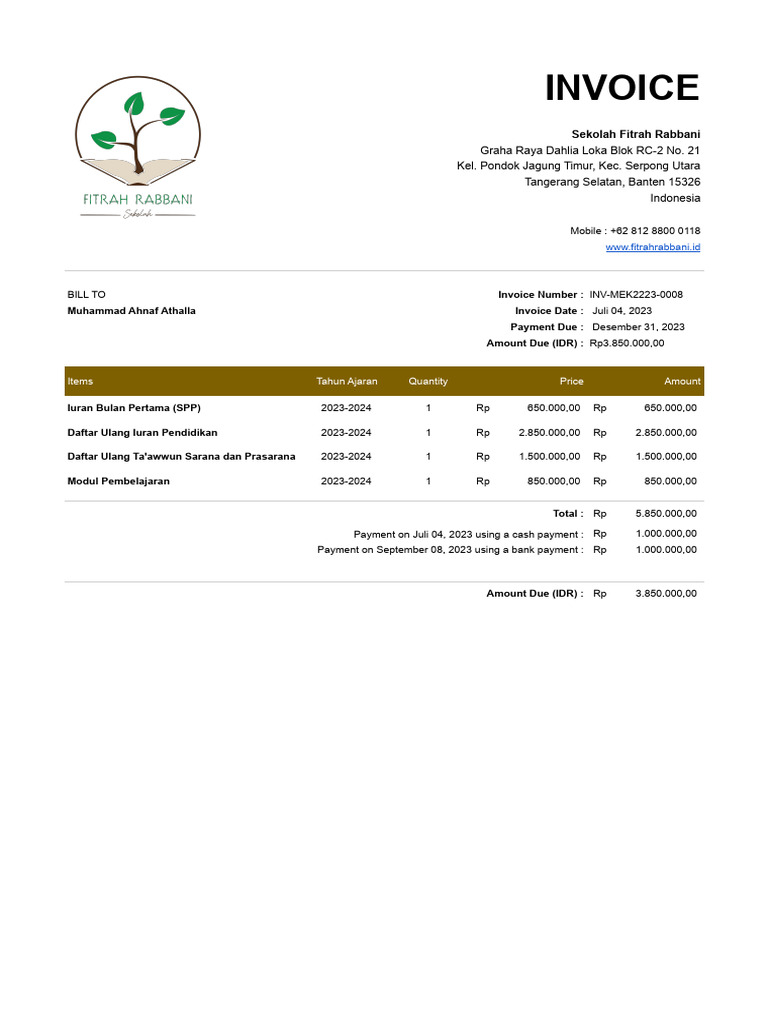 Invoice Muhammad Ahnaf | PDF