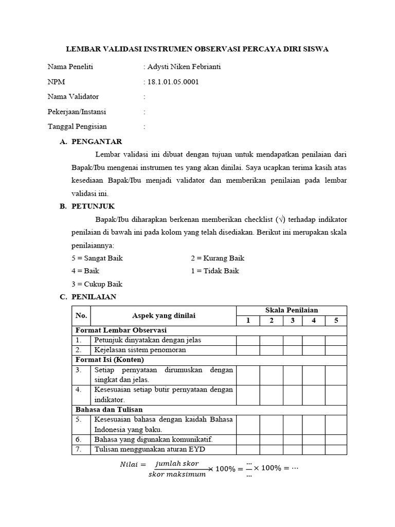 Lembar Validasi Instrumen Observasi | PDF