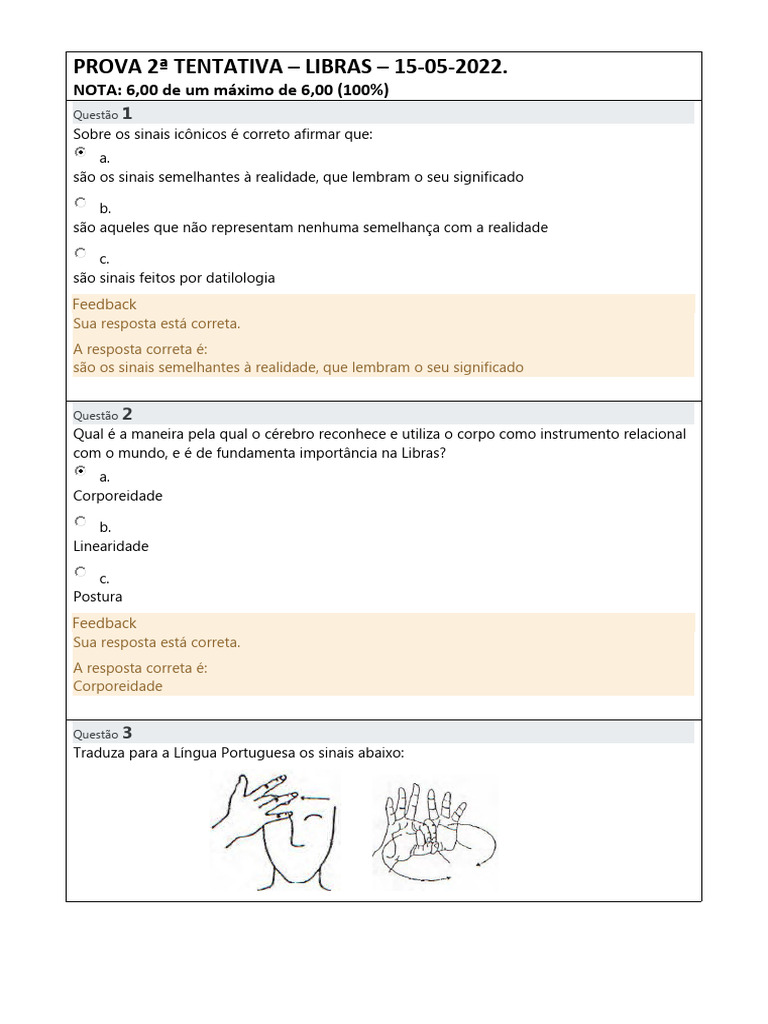 Prova de Libras: Questões e Respostas | PDF