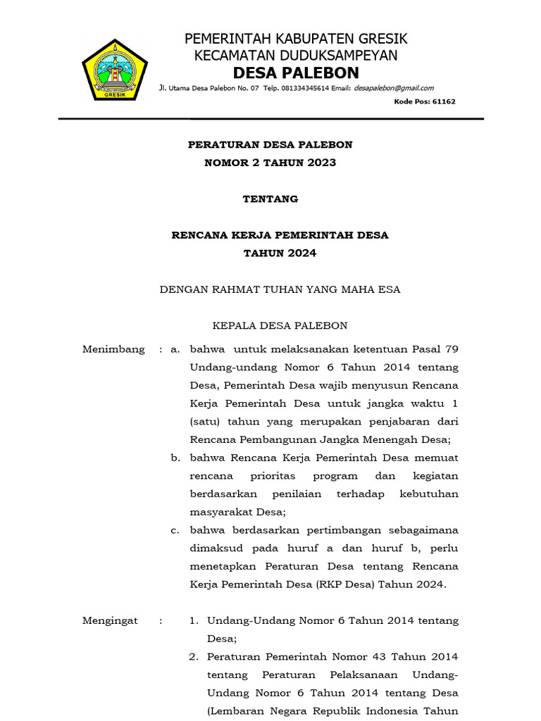 Perdes RKP Desa 2024 | PDF