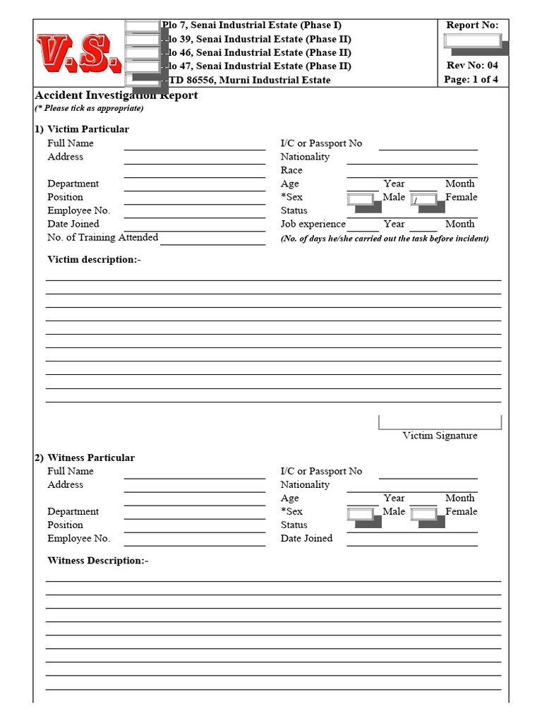 Accident Investigation Form - Blank | PDF