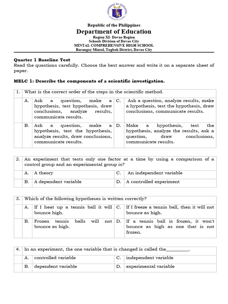 Science Baseline Test for Students | PDF | Mixture | Solubility