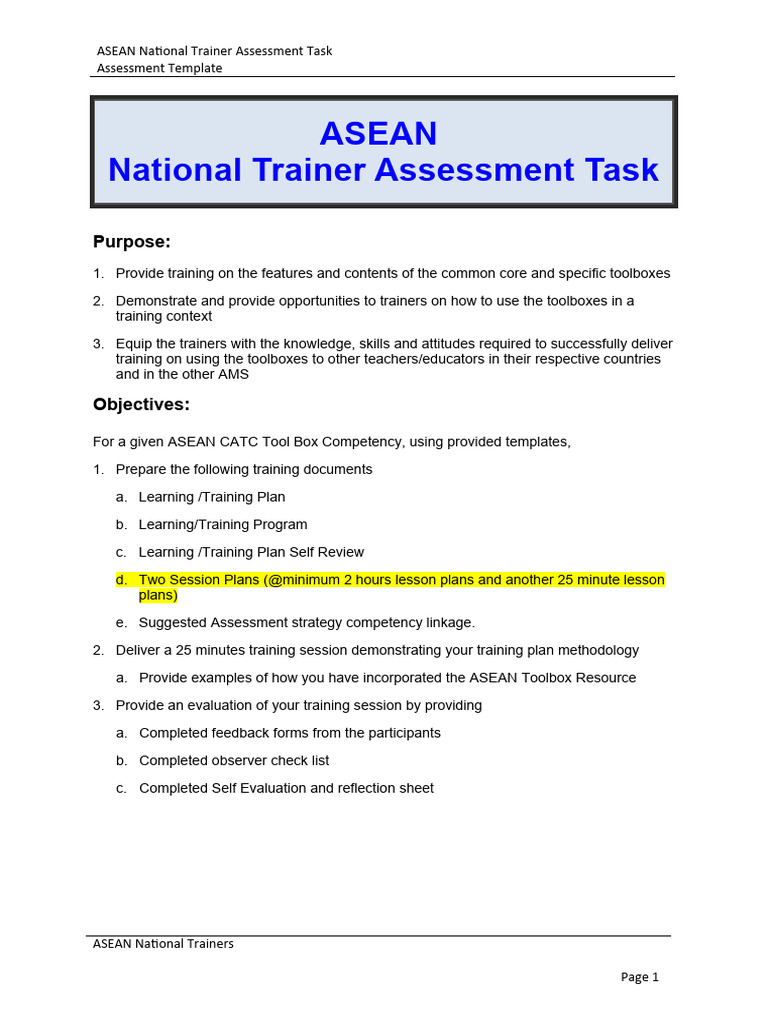 ASEAN National Trainer Assessment Task | PDF