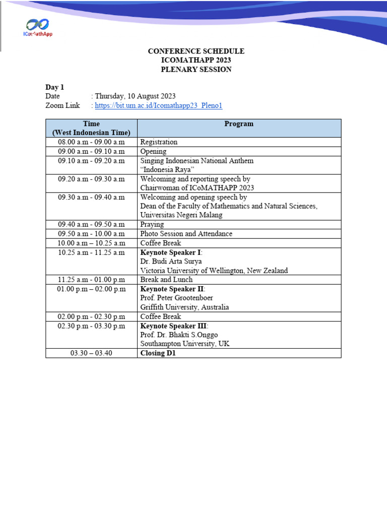 ICOMATHAPP 2023 Conference Schedule | PDF | Mathematics | Supply Chain