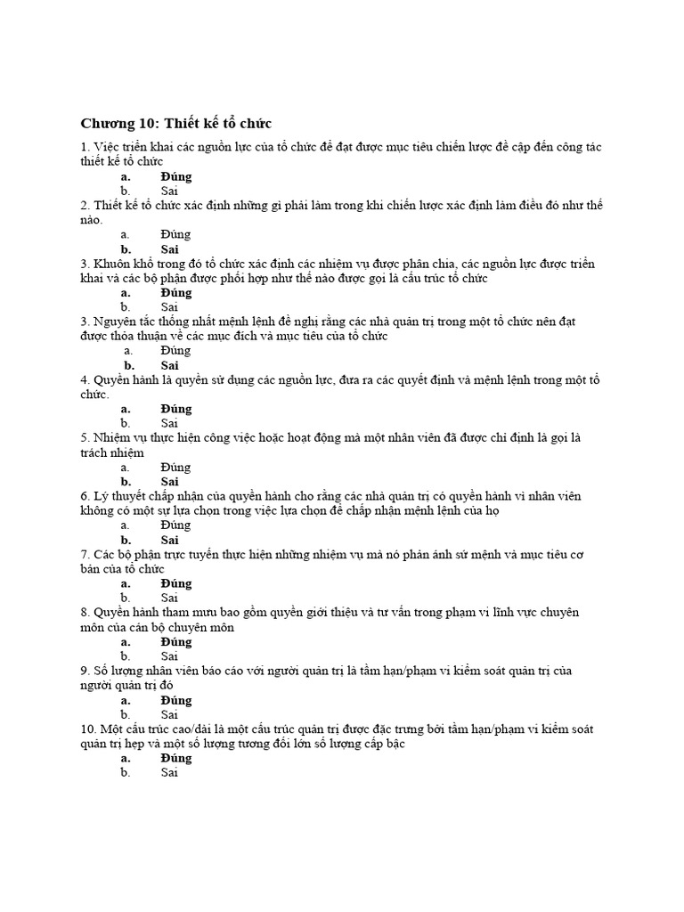 Đề Cương Ôn Tập QTH - Chương 10 - Answer | PDF