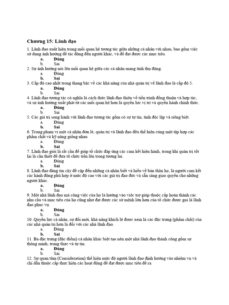 Đề Cương Ôn Tập QTH - Chương 15 - Answer | PDF
