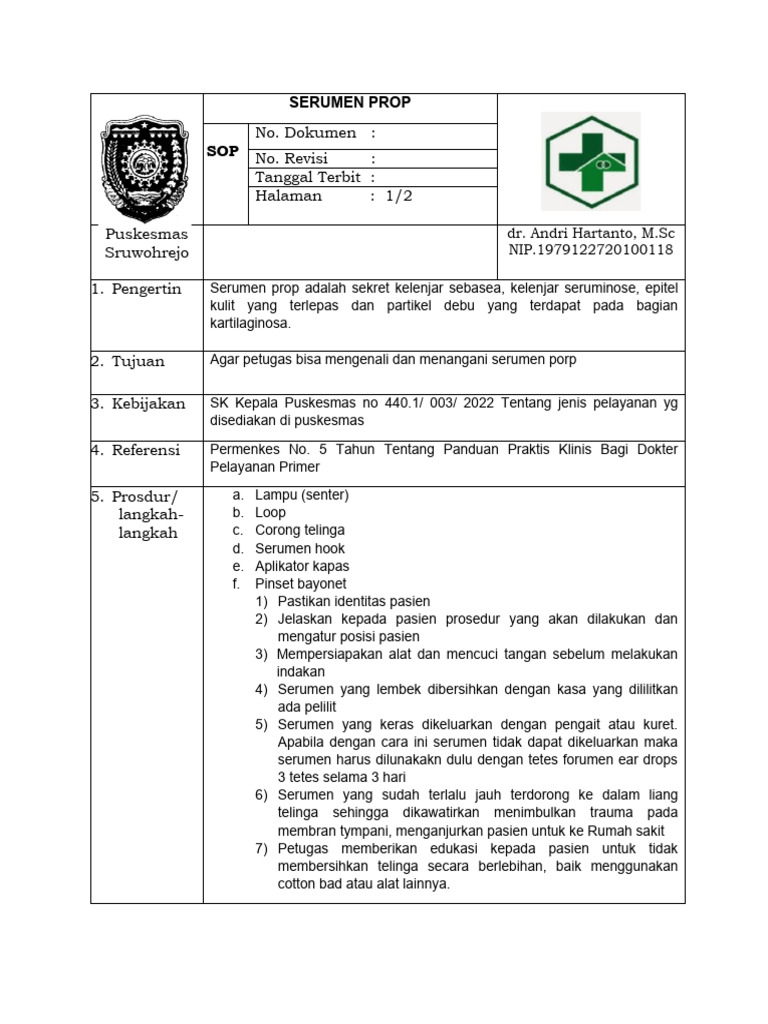 Sop Serumen Prop | PDF