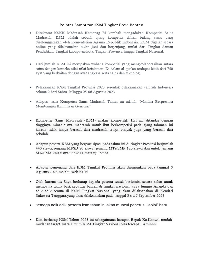 Pointer Sambutan KSM 2023 | PDF