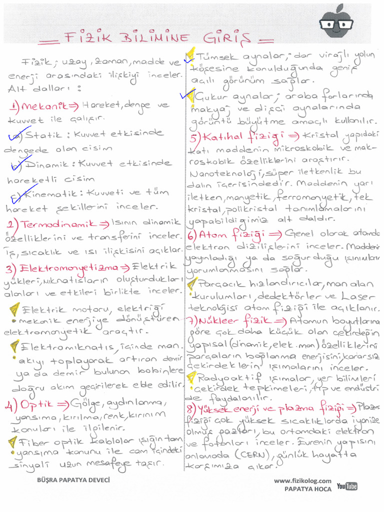 9.Sinif-Fizik-Bilimine-Giris-Ders-Notu-El-Yazisi | PDF