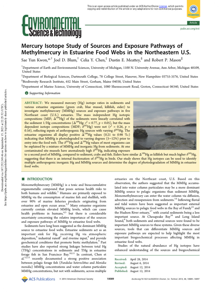 Mercury Isotope Analysis in Estuaries | PDF | Food Web | Estuary