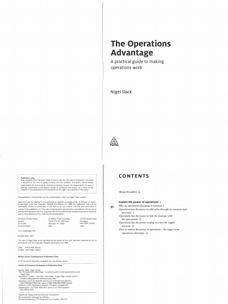 12 Slack.2017.Chapter 1.the Operations Advantage, A Practical Guide To Making Operations Work | PDF