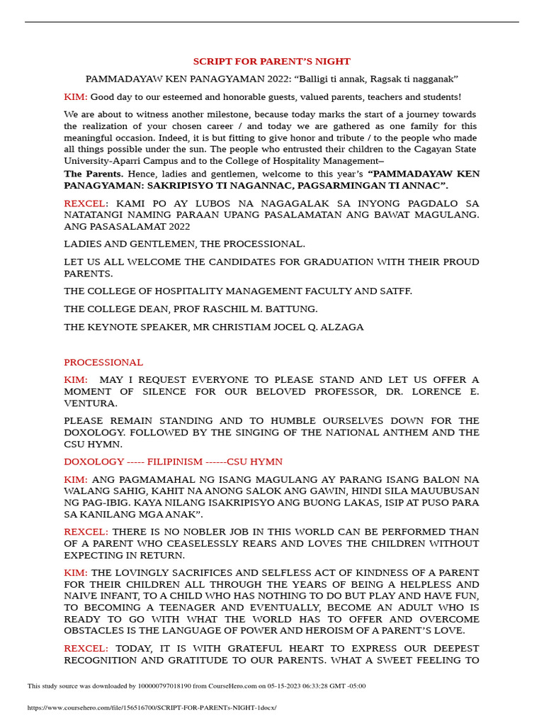 SCRIPT FOR PARENTs NIGHT 1 | PDF | Social Science | Wellness