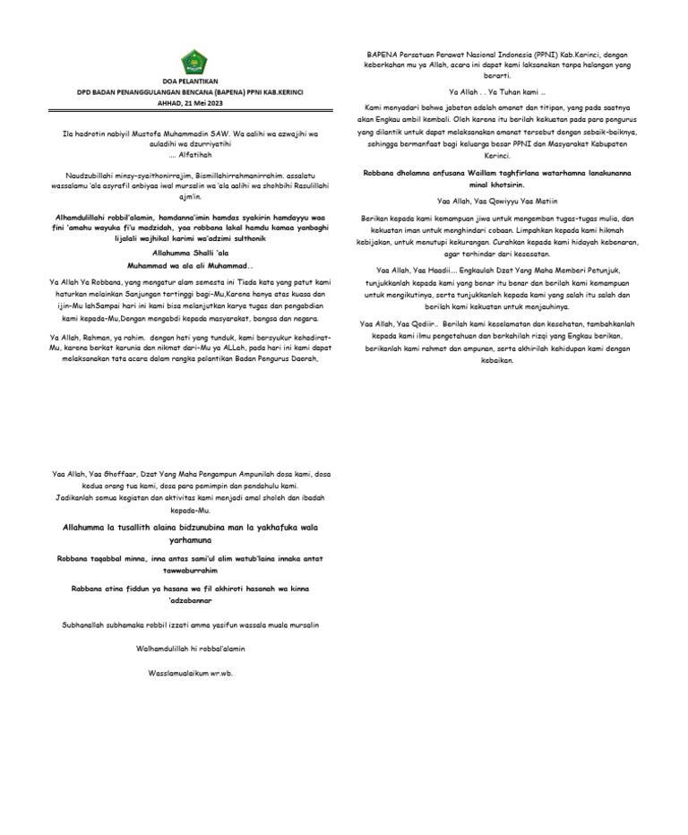 Doa Pelantikan Ppni | PDF