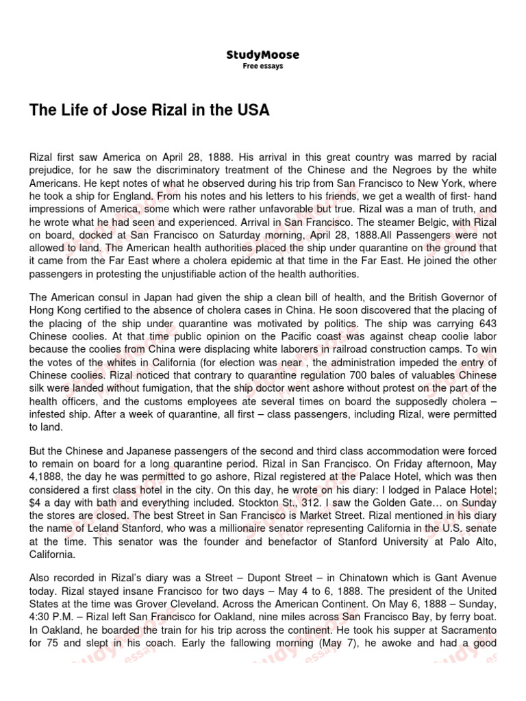 The Life of Jose Rizal in The USA | PDF