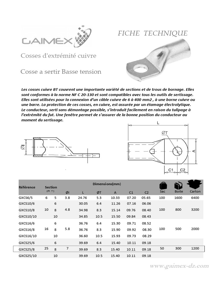 Fiche Technique Cosse A Sertir | PDF