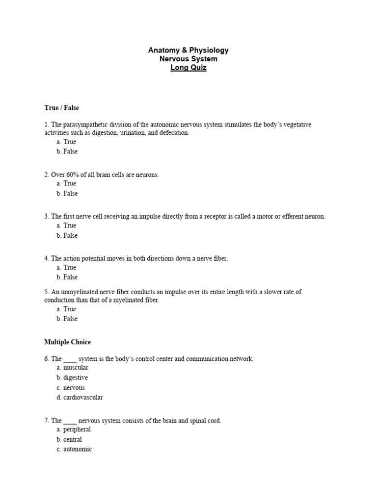 Nervous System Long Quiz | PDF