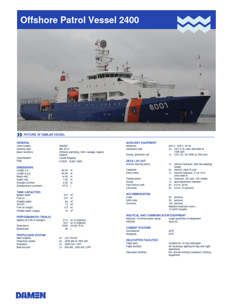 Damen Offshore Patrol Vessel 2400 Specs | PDF