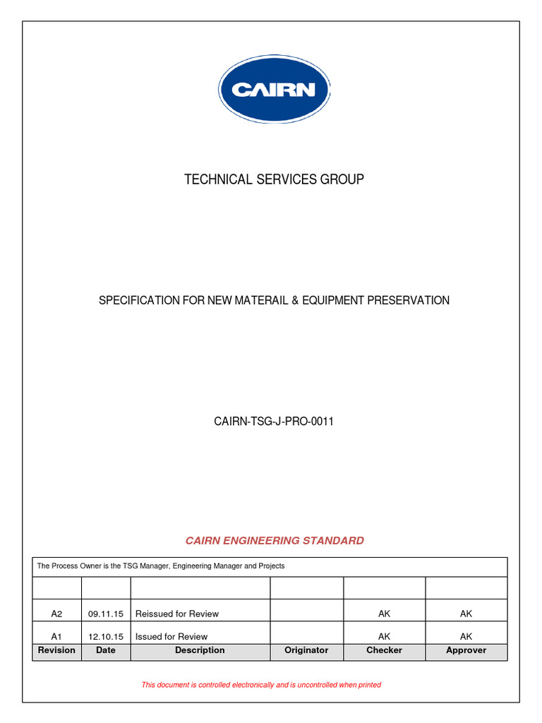 CAIRN-TSG-J-PRO-0011-A2-Specification For New Material & Equipment ...