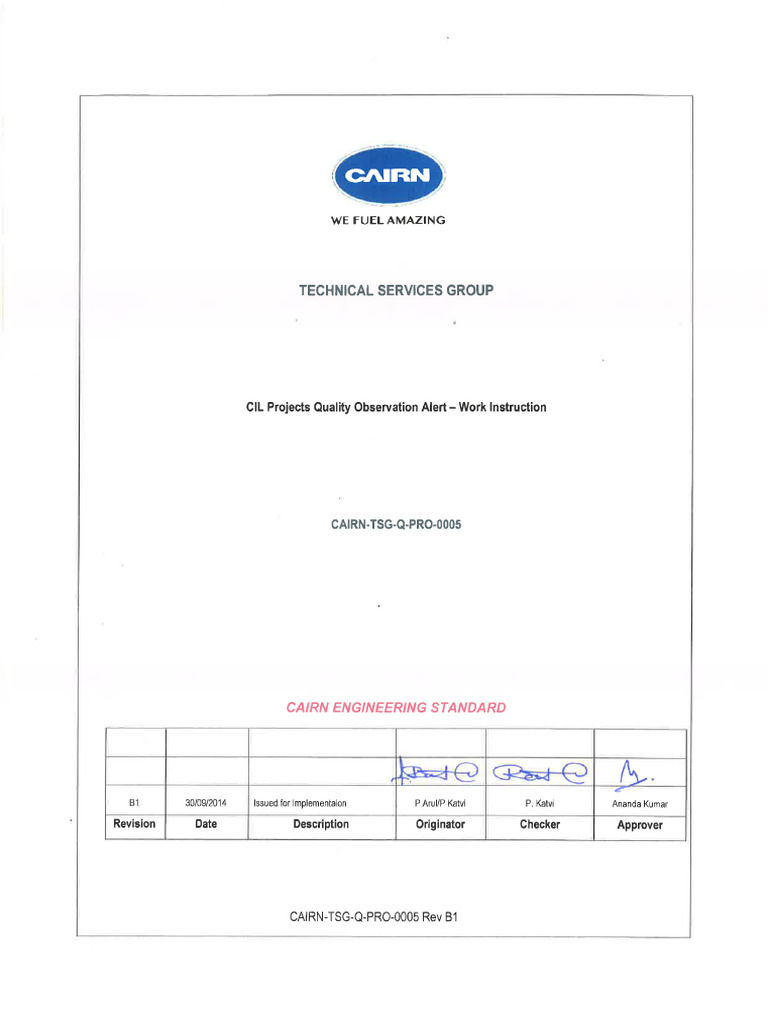 CAIRN-TSG-Q-PRO-0005-B1-Project Quality Observation Alert - Work ...