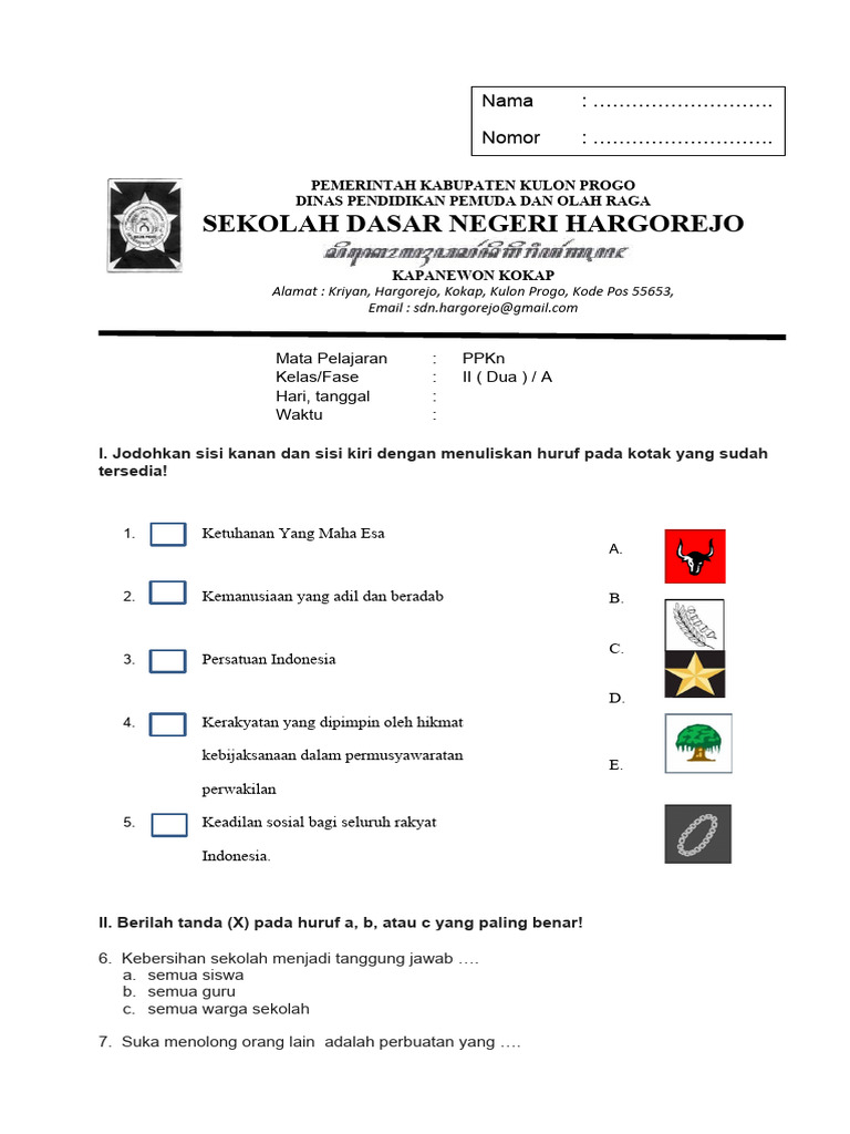 Soal PKN Kelas 2 SD Semester 1 | PDF
