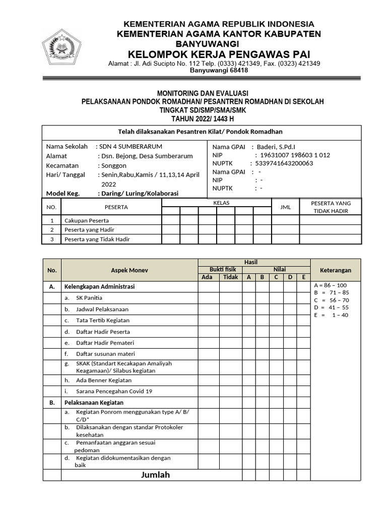 FORM Instrumen Pon Rom 43 | PDF
